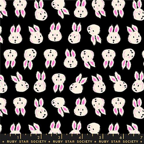 Hello Alice Rushing Rabbit per yard black background | SewHungryhippie