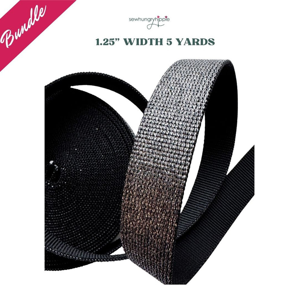 Black Glitter Webbing 1.25" - 5 Yards Bag Straps | SewHungryhippie