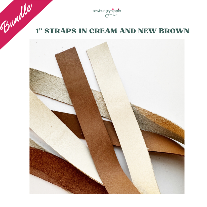 Sewable Leather Strap Bundle - 2 Pack Cream & Brown 1" x 45 ...